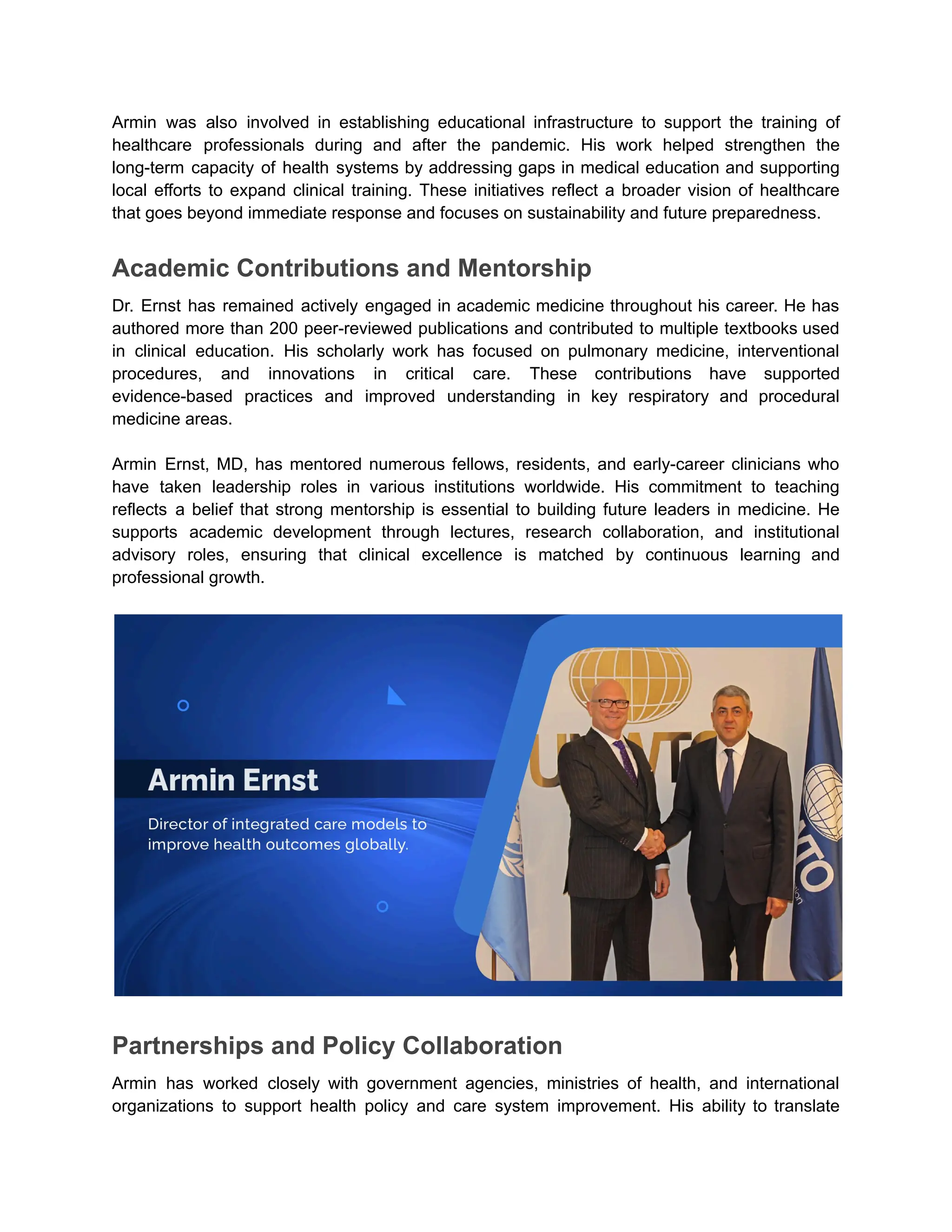 Career Overview of Dr. Armin Ernst of Malta | PDF