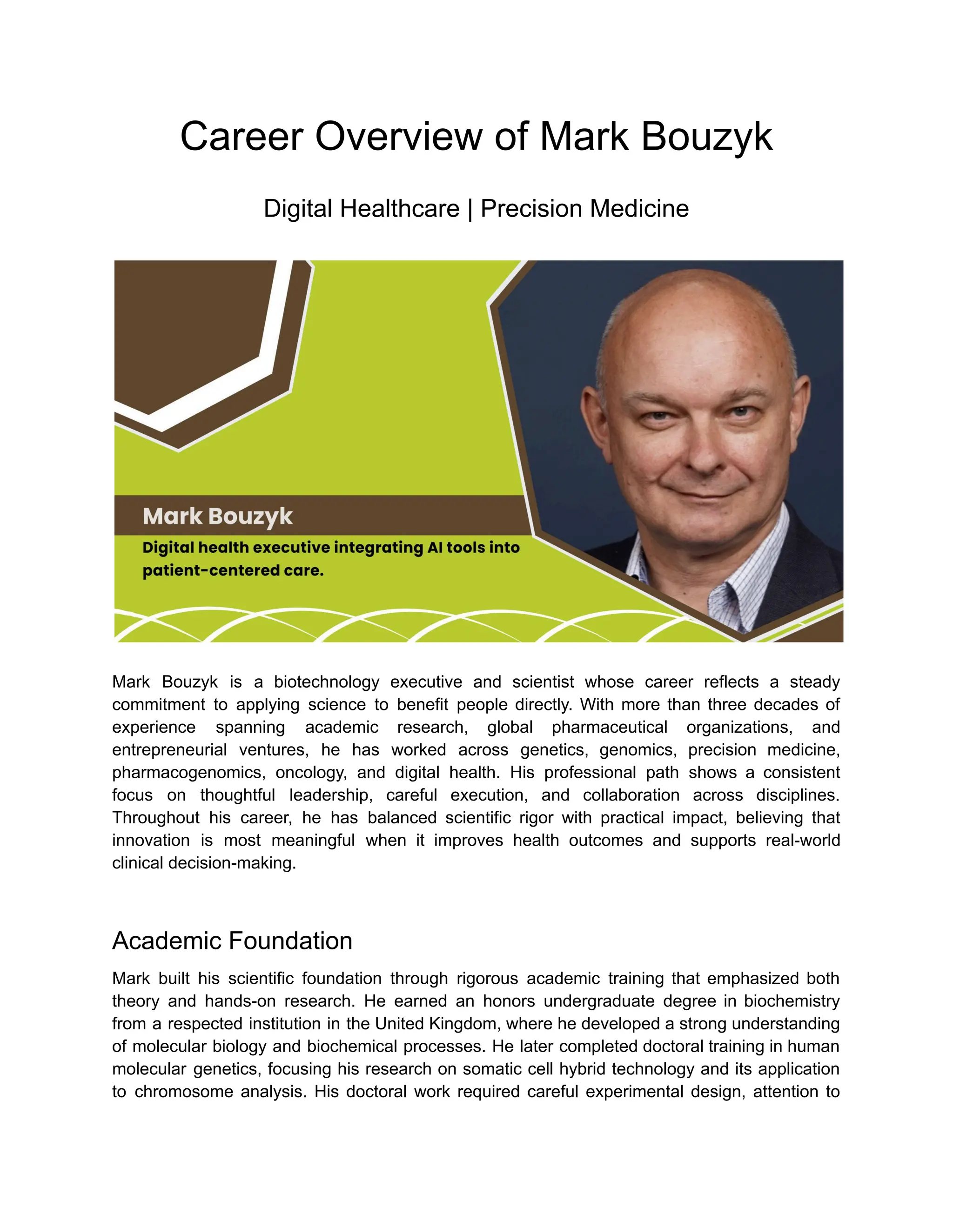 Professional Career Overview of Mark Bouzyk | PDF