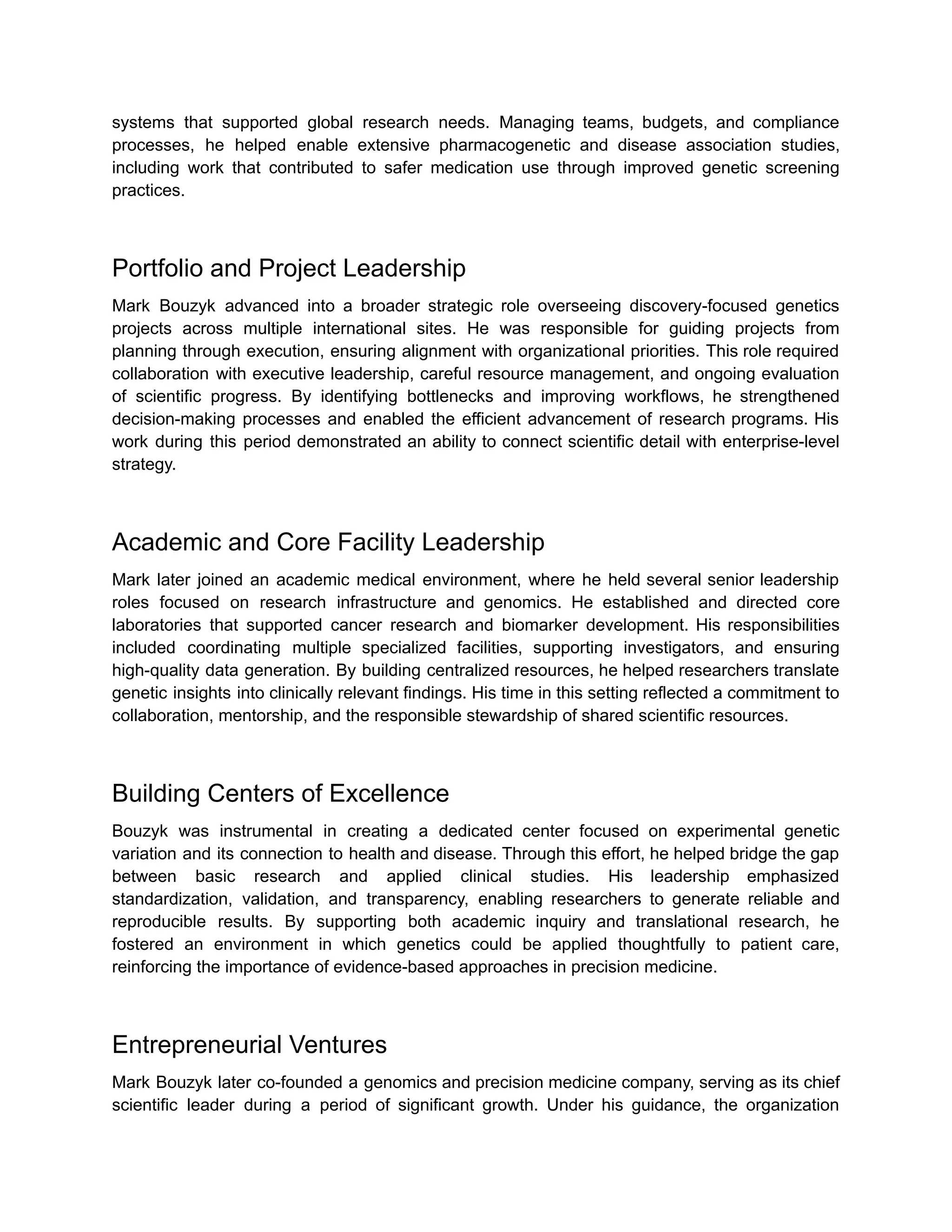 Professional Career Overview of Mark Bouzyk | PDF