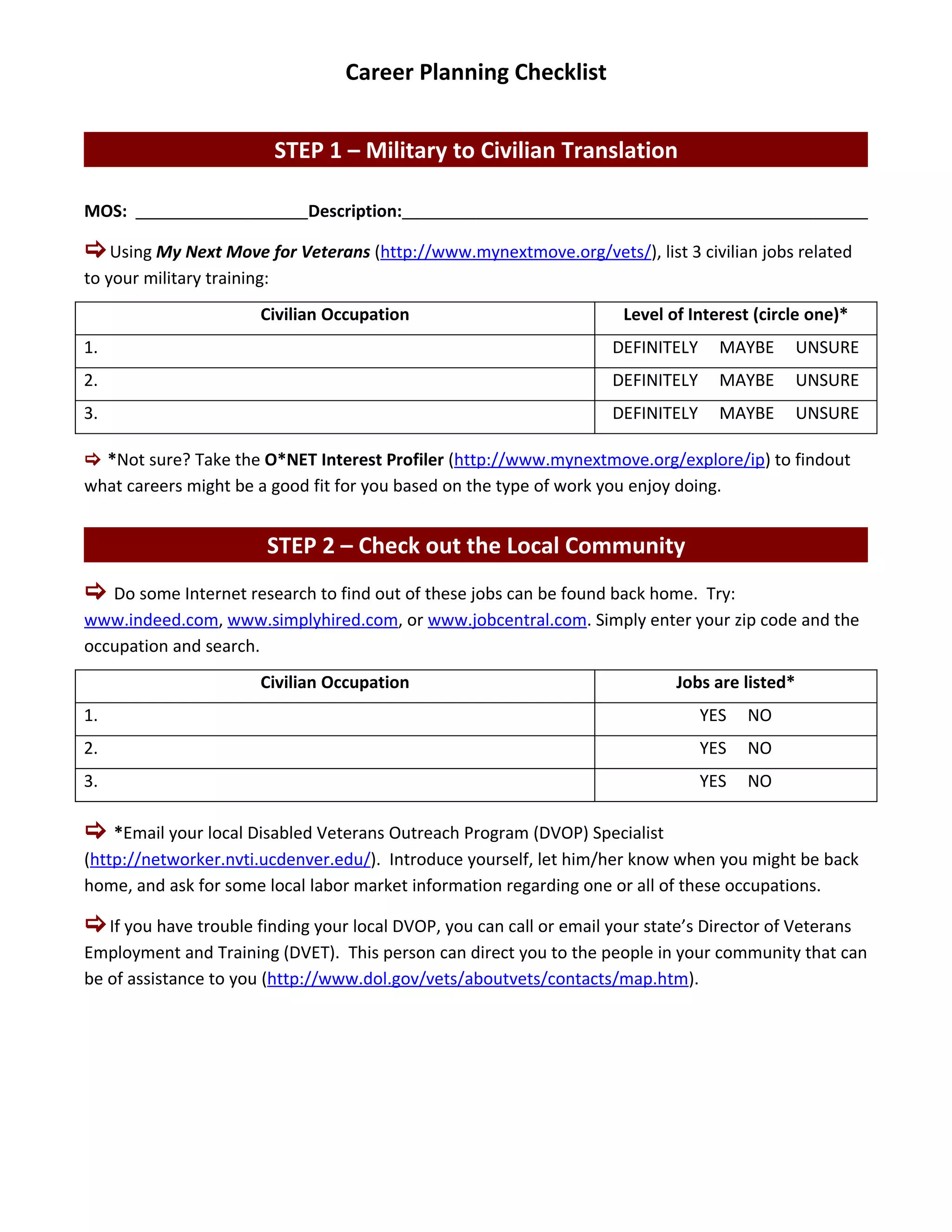 Career Planning Checklist | DOC | Career Planning | Careers