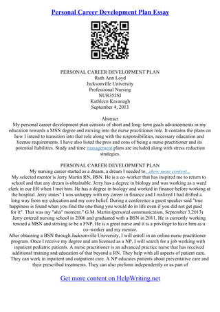Career Planning Essay | PDF