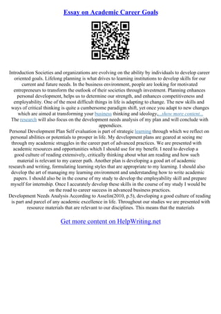 Career Planning Essay | PDF