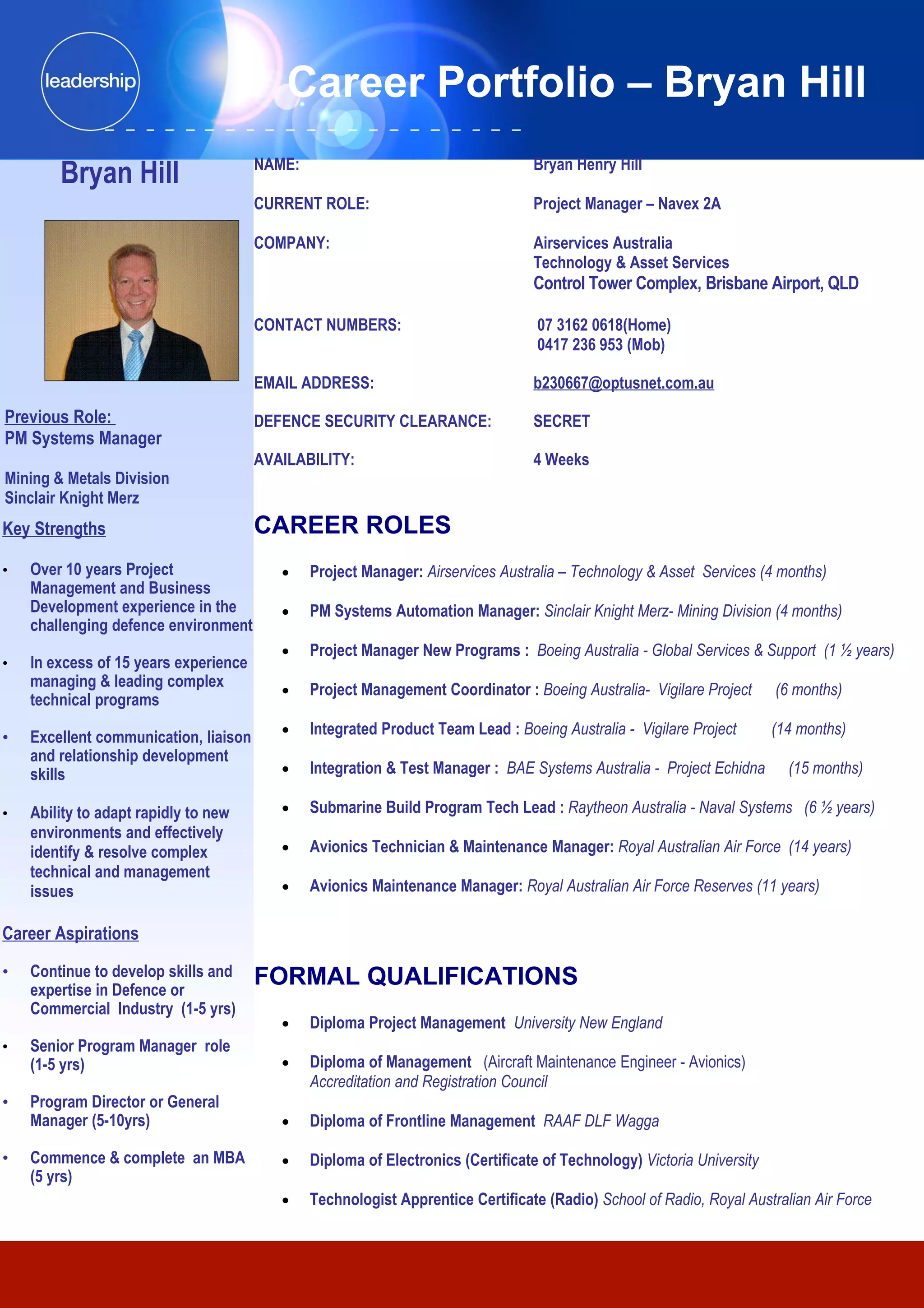 Career Portfolio For Bryan Hill Oct 09 | PDF