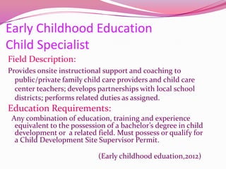 Career possibilities for early childhood education | PPTX | Daycare and ...