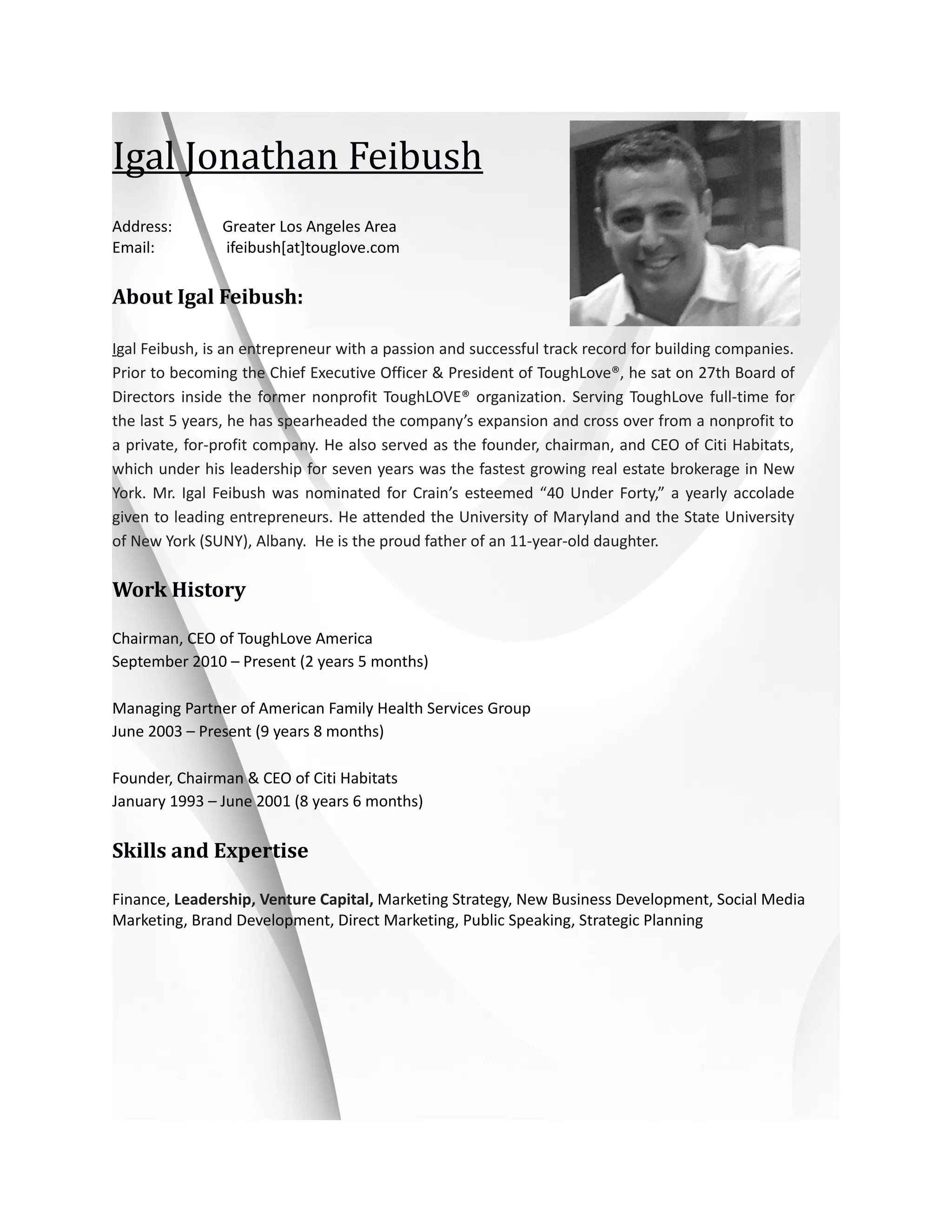 Career Profile | Igal Feibush | PDF