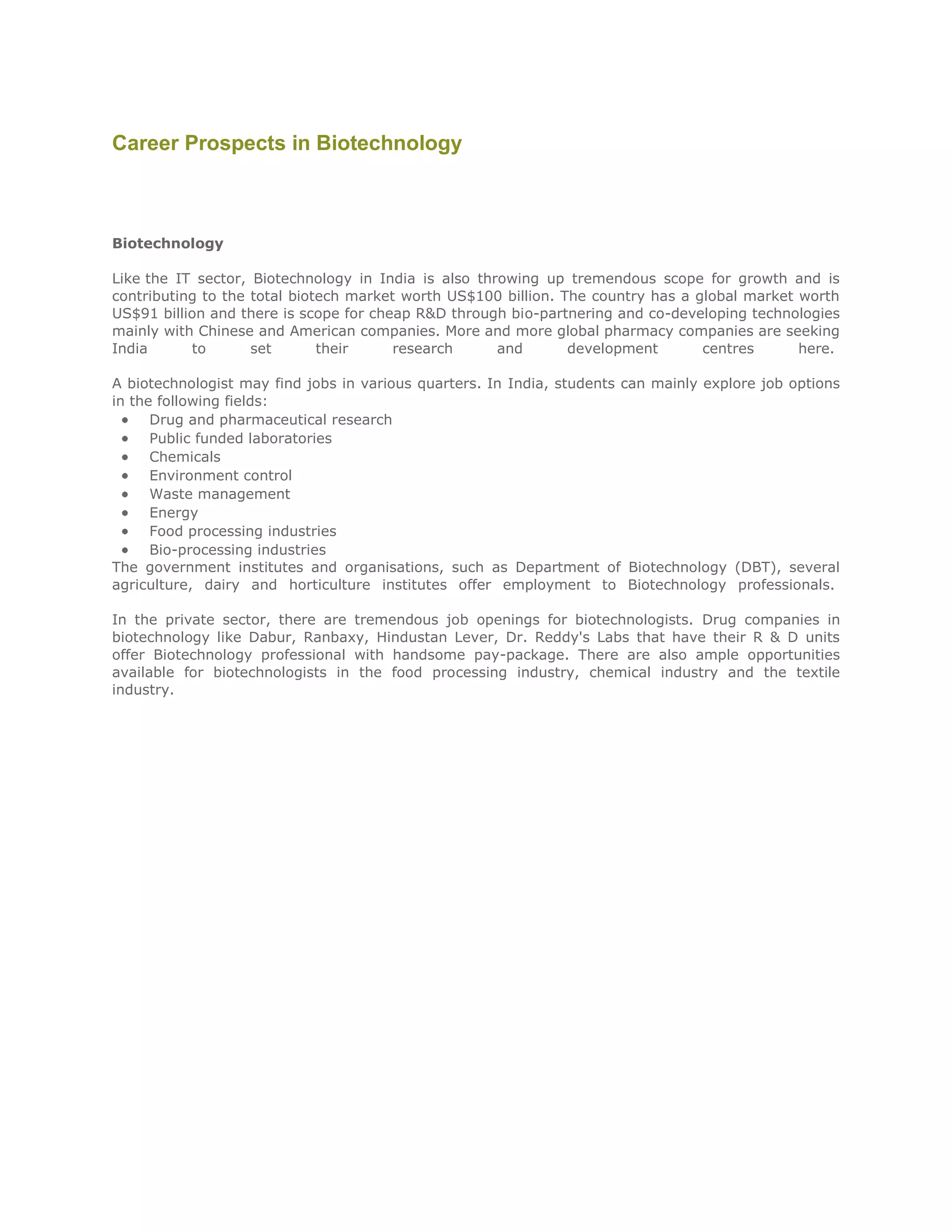 Career prospects in biotech | PDF