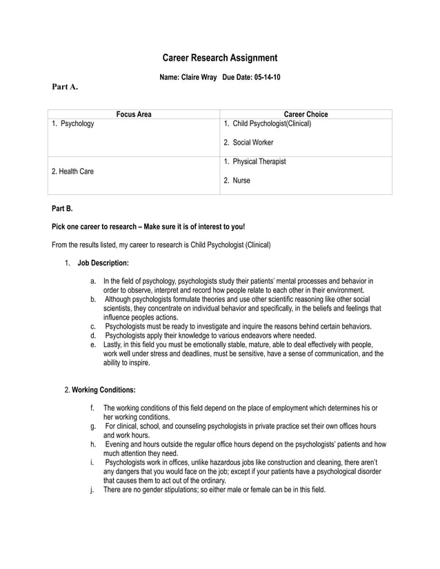 Career research assignment | PDF