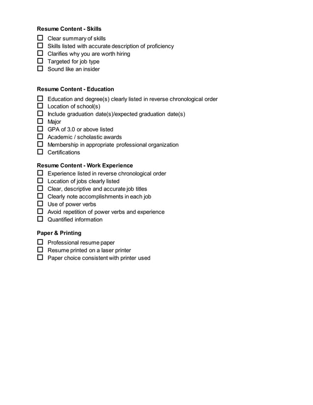 Career Services Resume Checklist | PDF