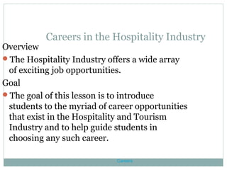 Careers in the hospitality industry | PPT