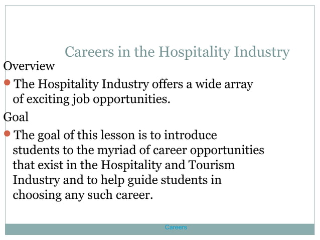 Careers in the hospitality industry | PPT