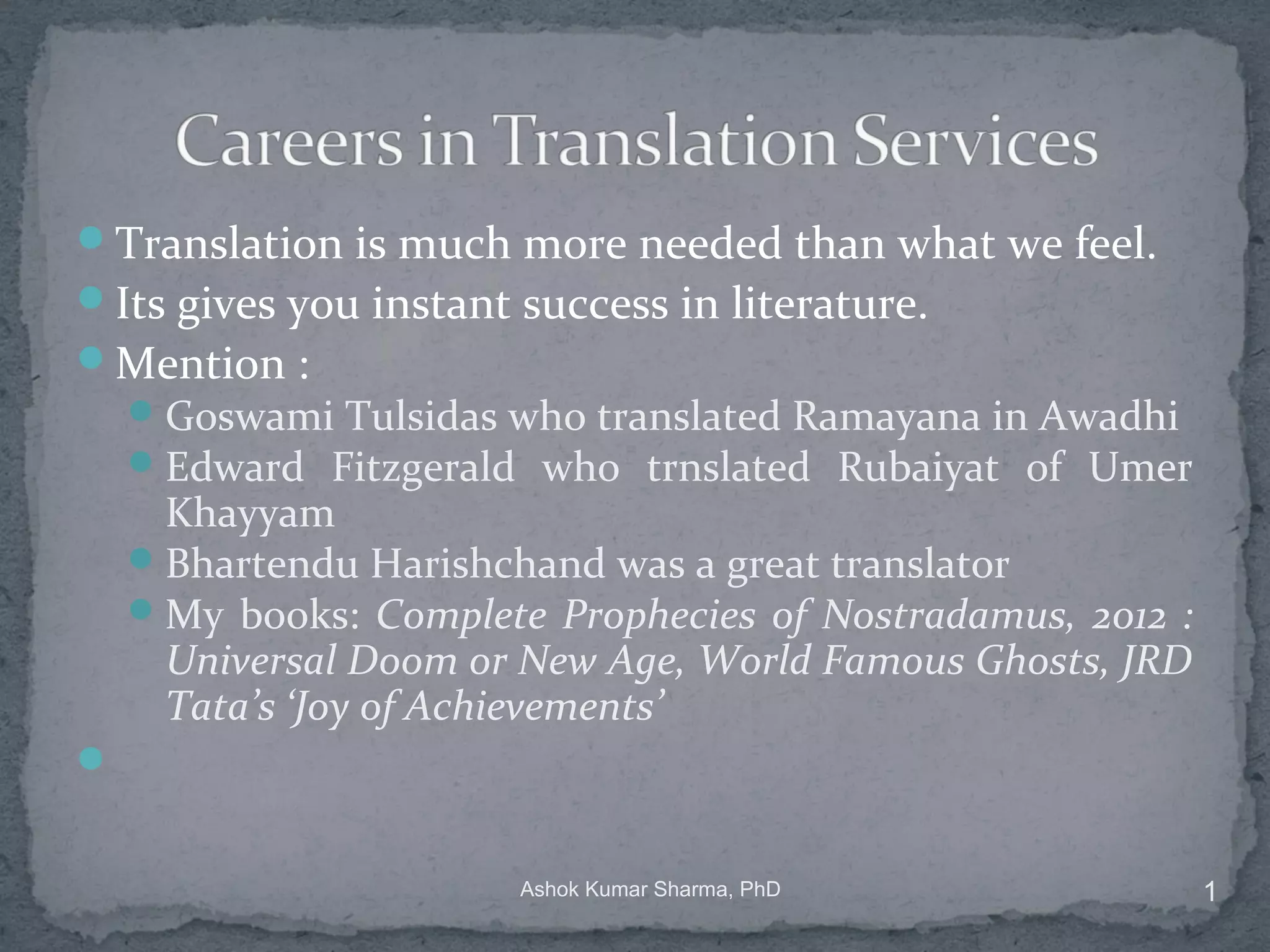 Careers In Translation Services Ppt