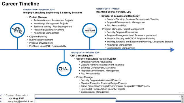 Career Snapshot - Jay King, PMP, CPP, PSP | PPT