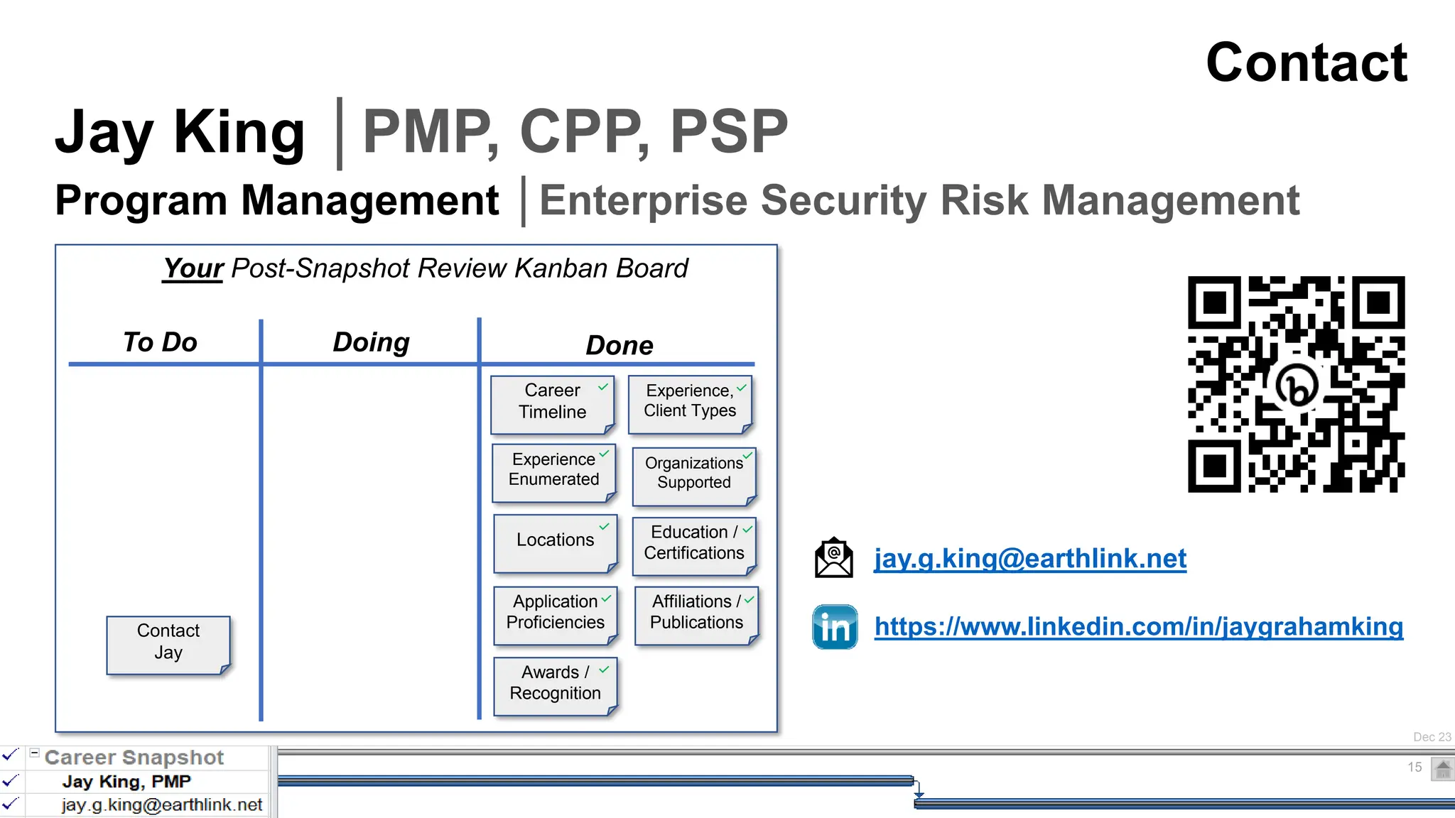 Career Snapshot - Jay King, PMP, CPP, PSP | PDF