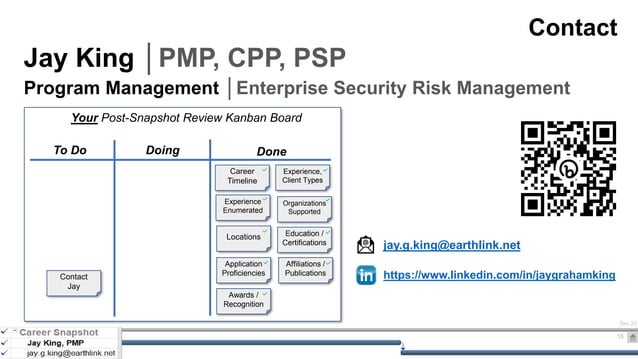 Career Snapshot - Jay King, PMP, CPP, PSP | PPT