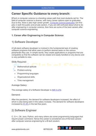 Career Specific Guidance after B.Tech