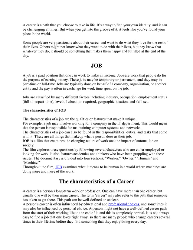 career vs job.pdf | Career Advice | Careers