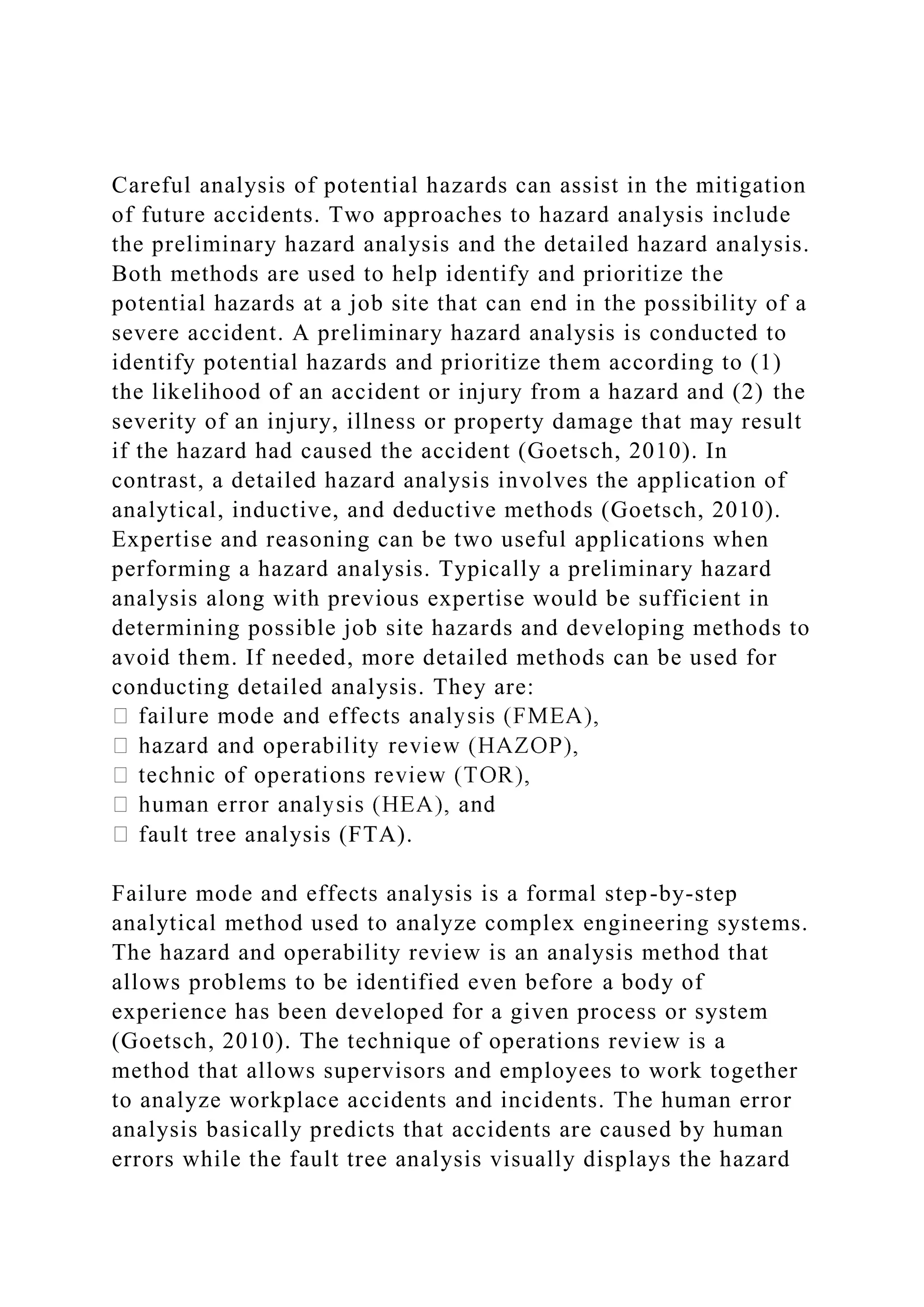 Careful analysis of potential hazards can assist in the mitigation.docx