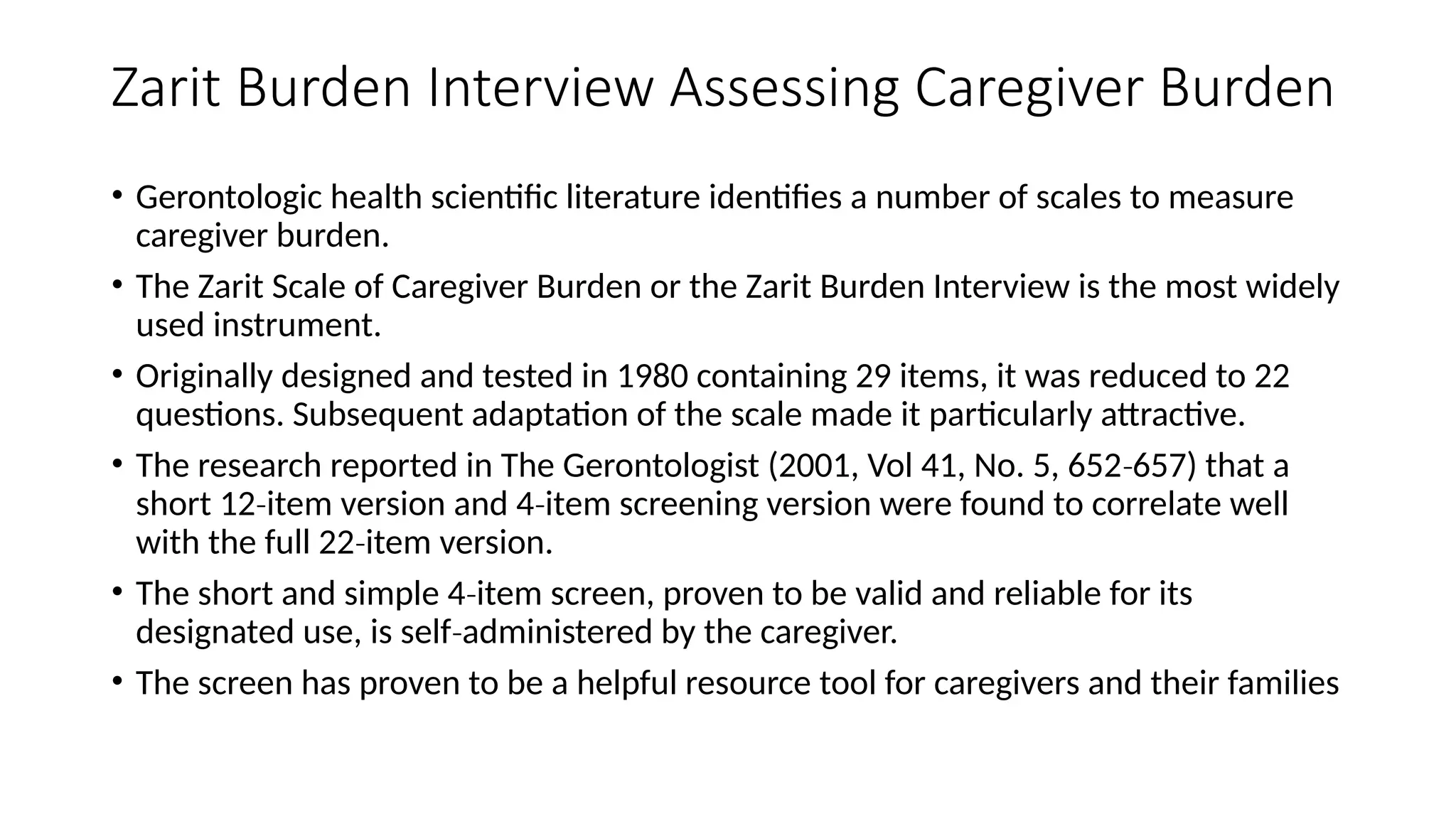 caregiver burden Assessment Scales for health professionals | PPTX