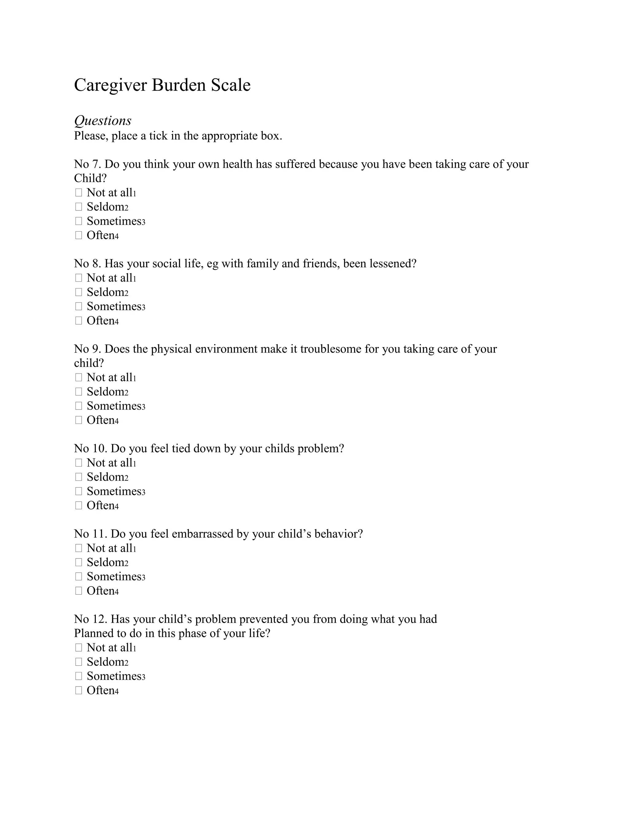 Caregiver burden scale special needs | DOCX | Parenting Babies and ...