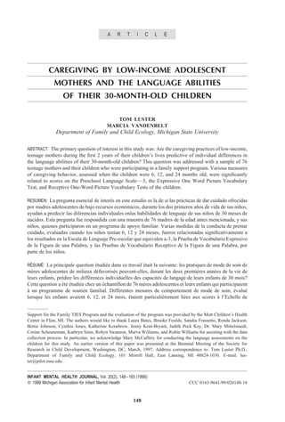 Caregiving by low income adolescent mothers and the language abilities ...