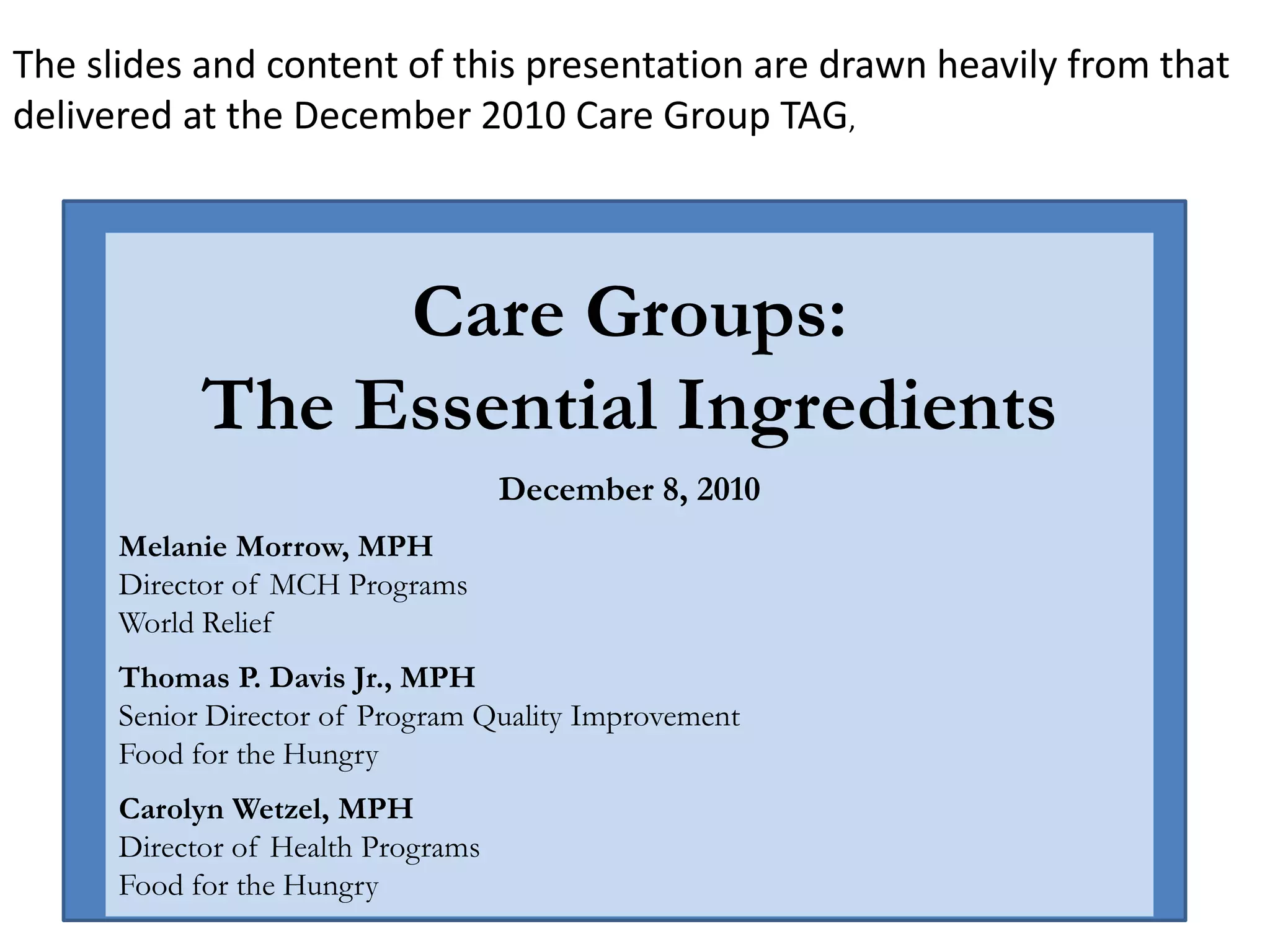 Care Group Model Criteria_Melanie Morrow | PPTX