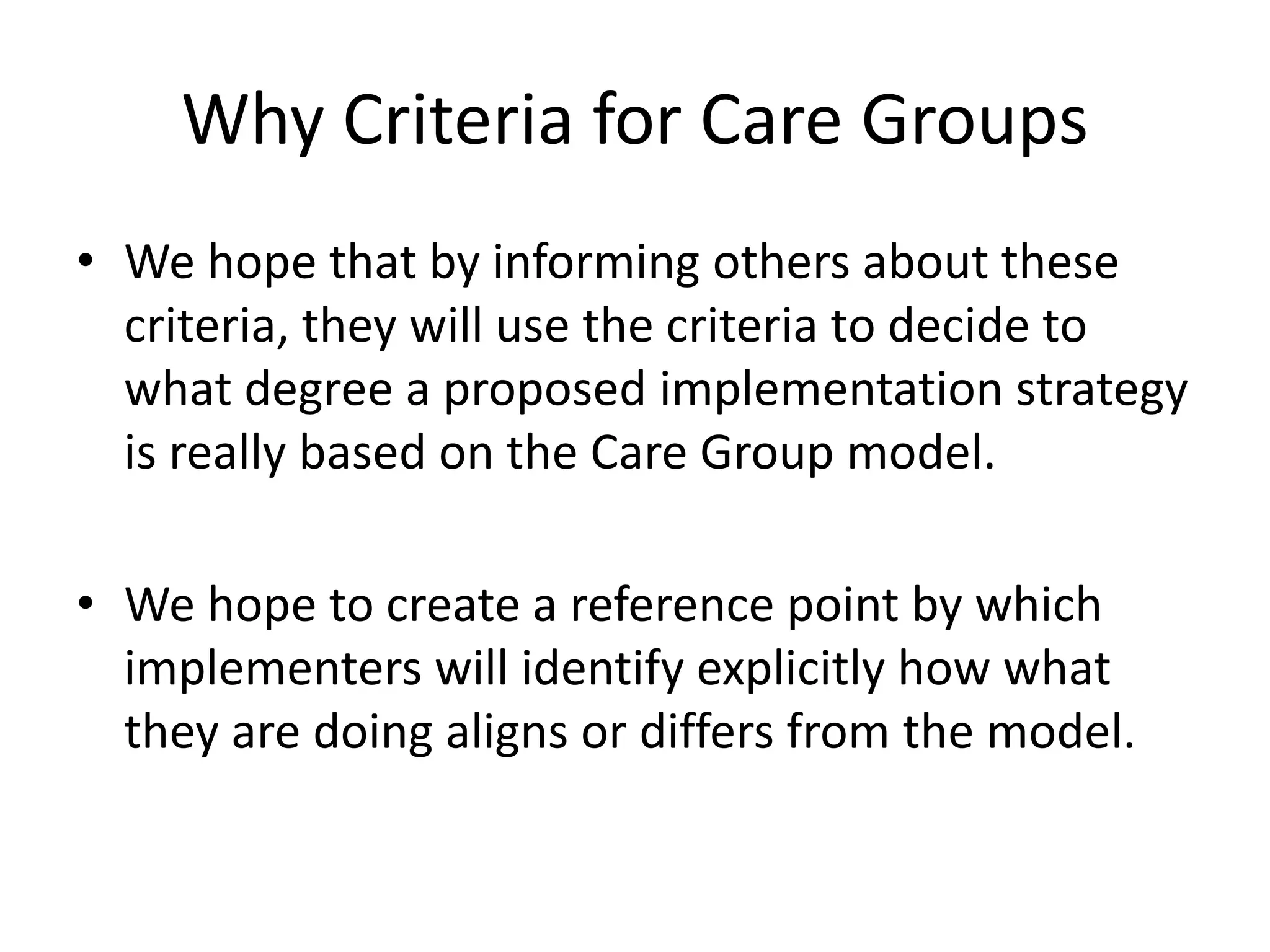Care Group Model Criteria_Melanie Morrow | PPTX