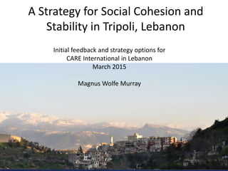 A strategy for social stability in Tripoli, Lebanon (CARE International ...
