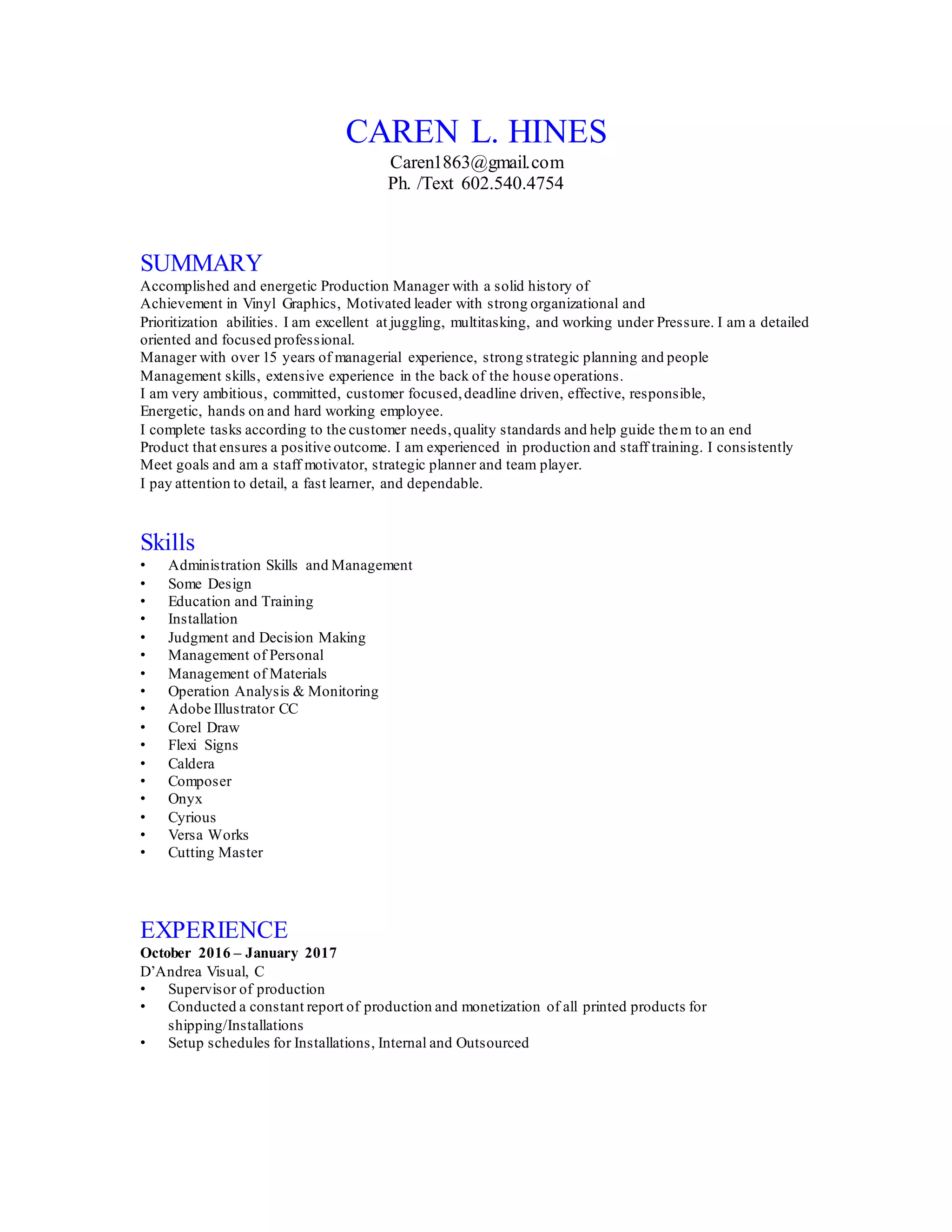 Caren hines resume2017 | DOCX