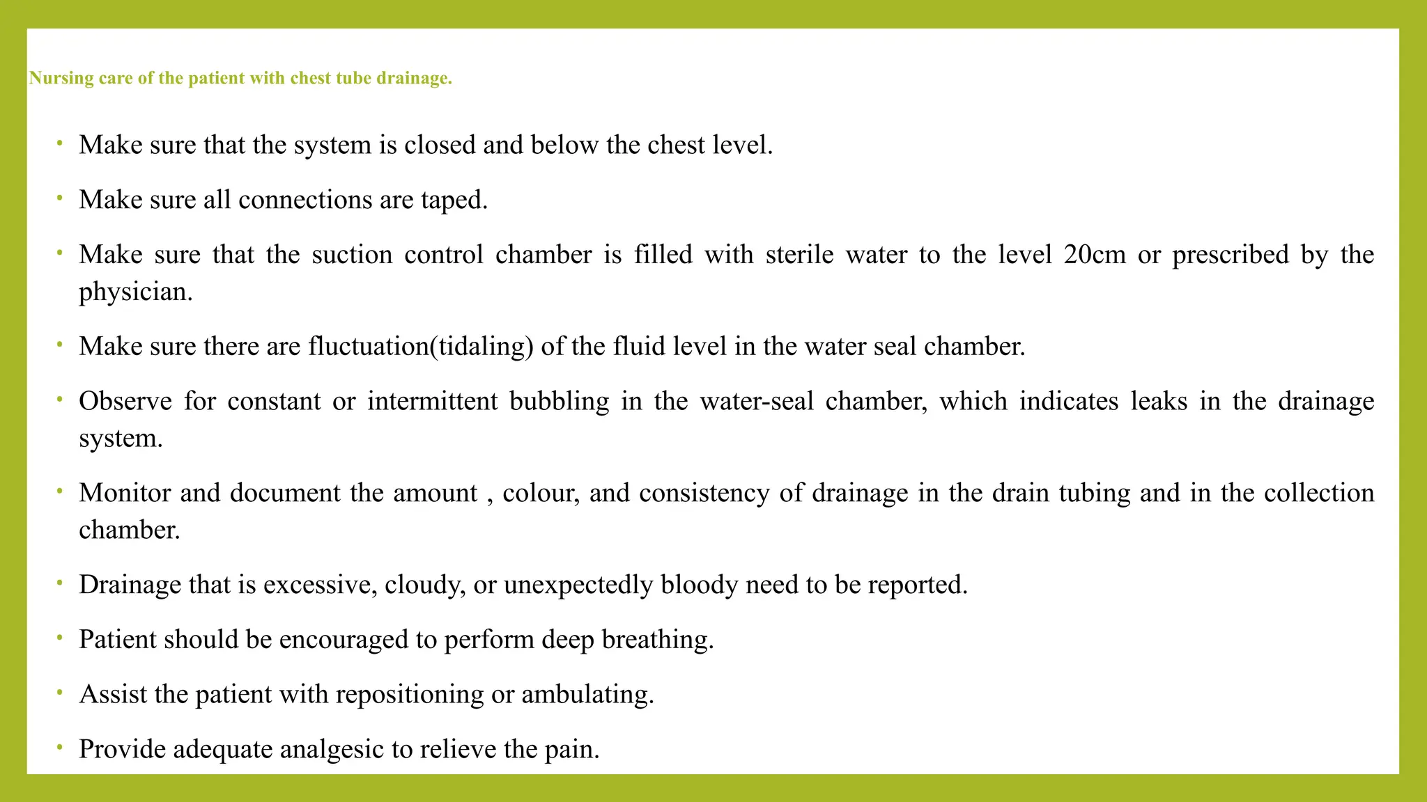 Care of chest drainage. (chapter 8th)-nursing foundation | PPTX
