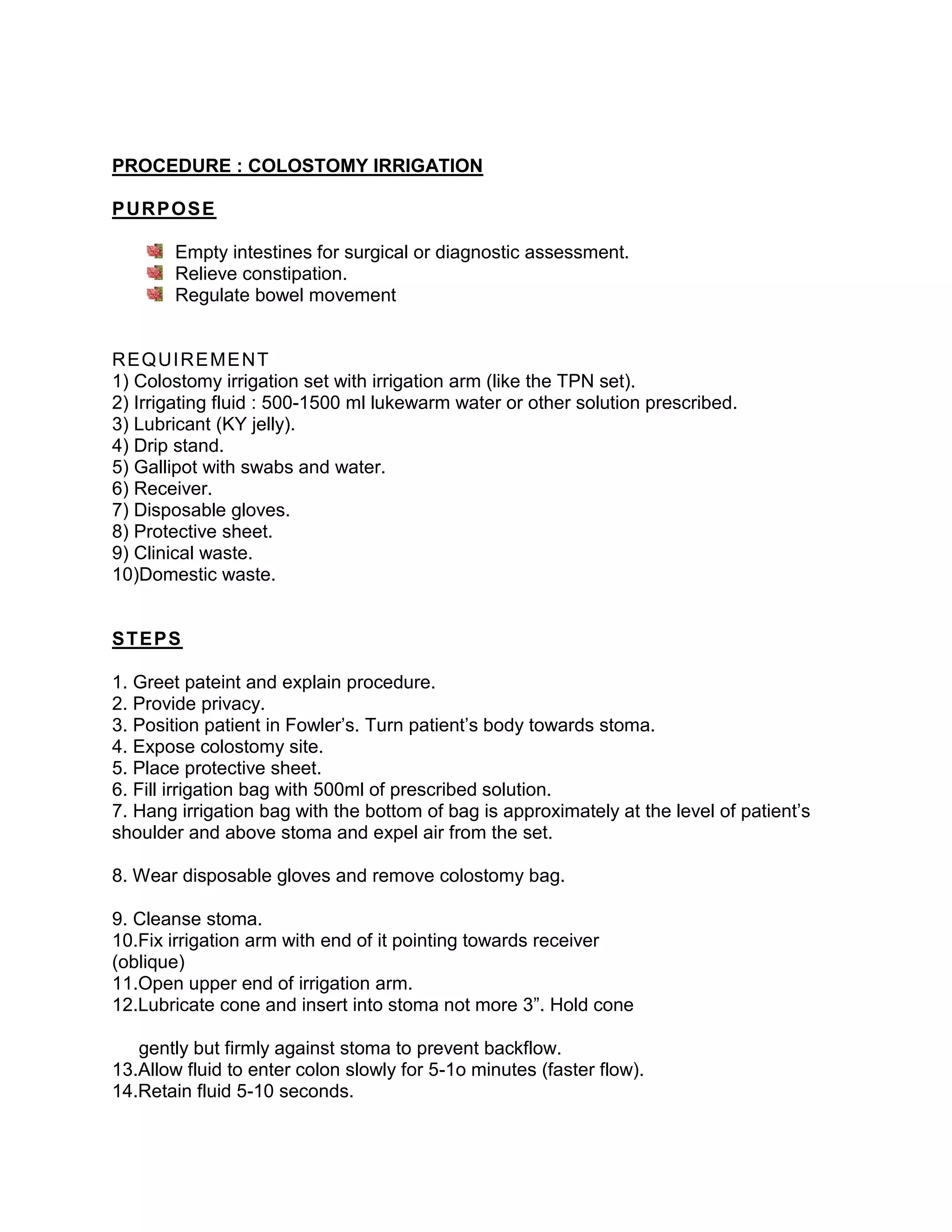 Care of colostomy irrigation | DOCX
