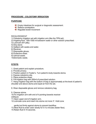 Care of colostomy irrigation | DOCX
