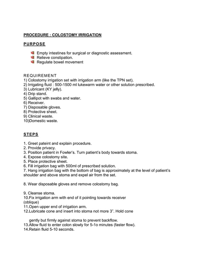Care of colostomy irrigation | DOCX | Gardening | Home & Garden