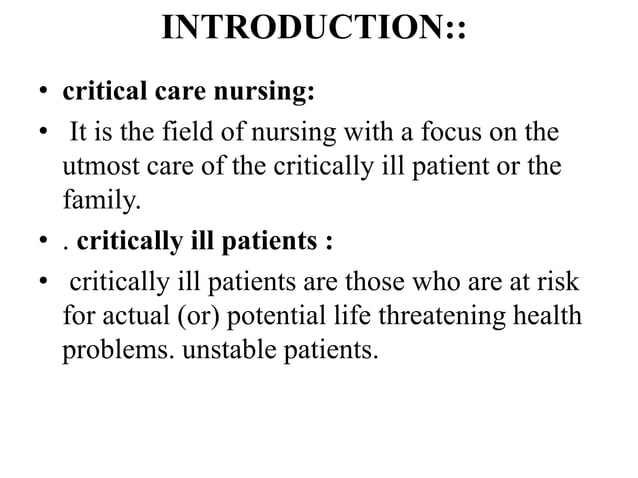 Care of critically ill patient | PPTX | Lung and Respiratory Health ...