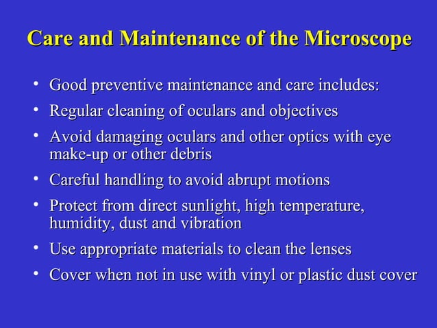 Care of microscope | PPT | Eye and Vision Conditions | Diseases and ...