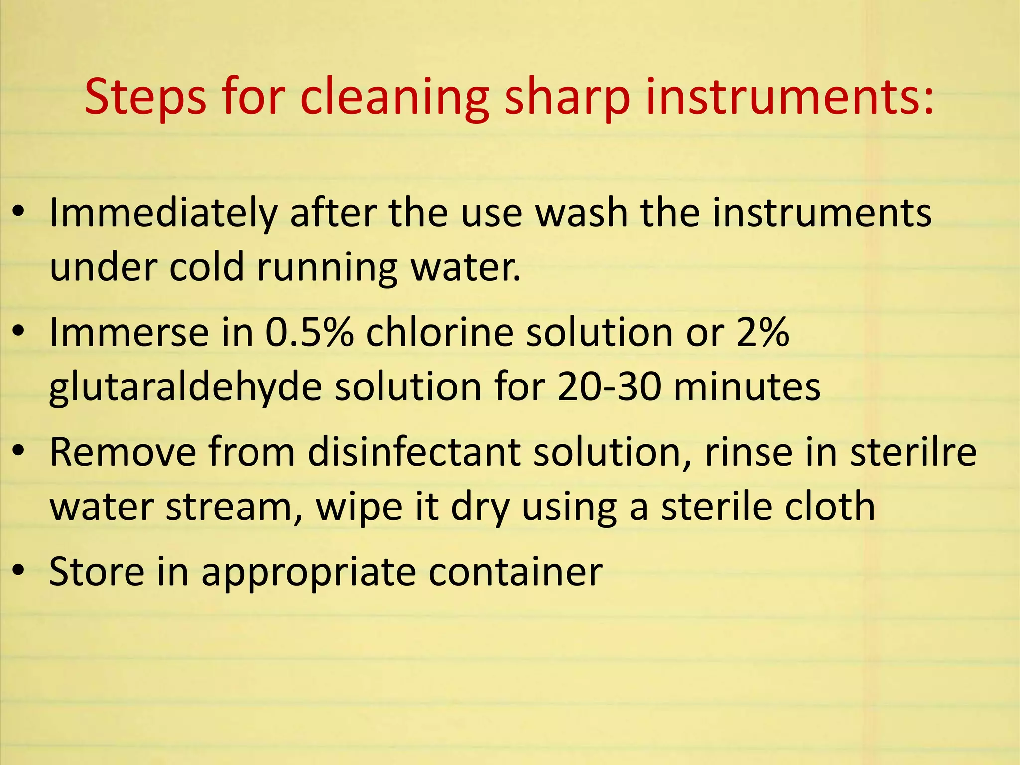 Care of stainless steel instruments, sharps, glassware | PPTX