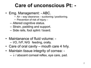 Care of unconscious patient | PPTX