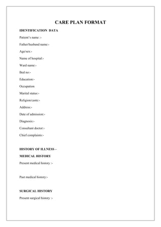 Care plan format.pdf | Medical Tests | Medical Health