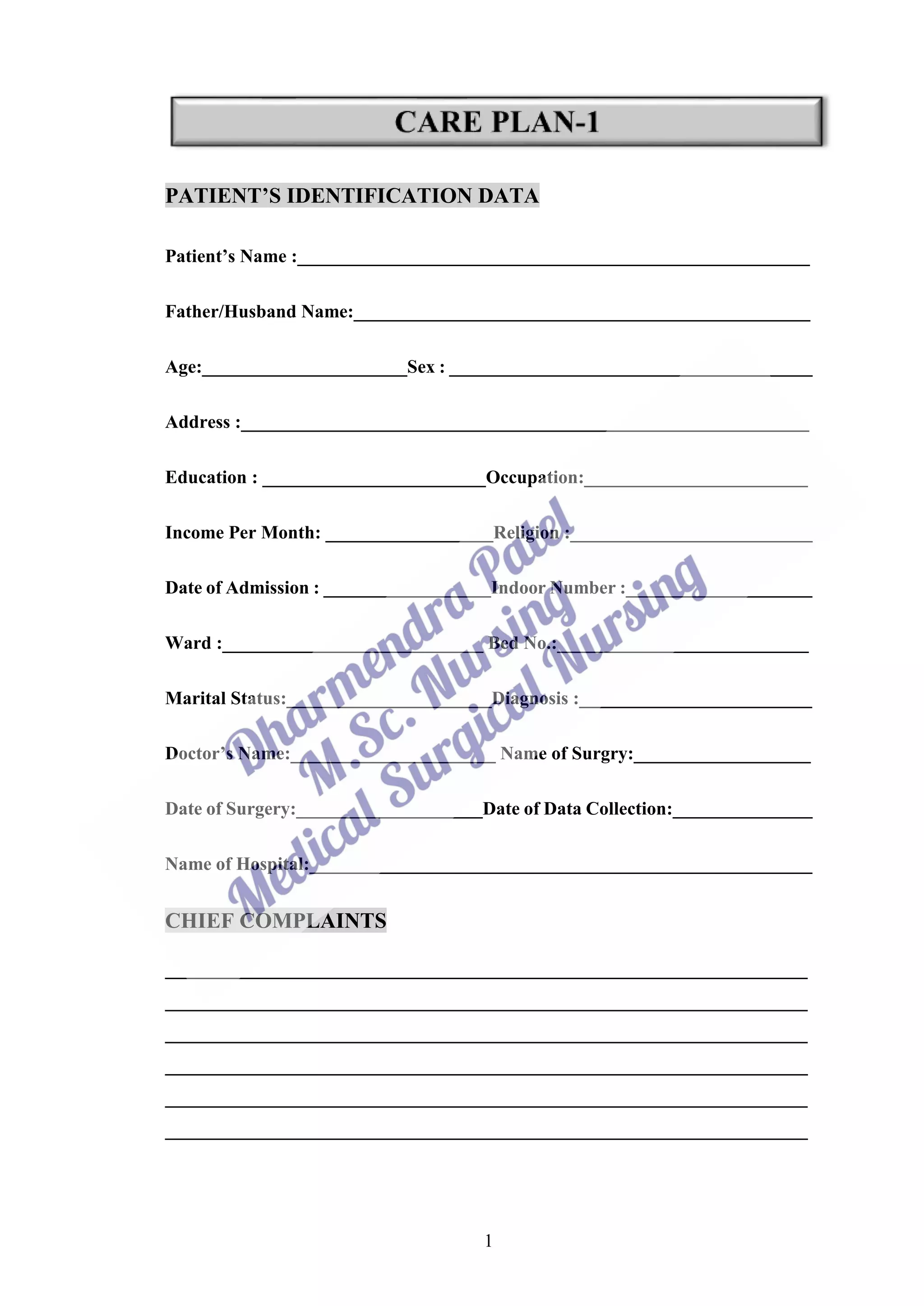 Care plan format for nursing students | PDF