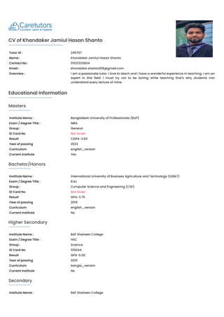 reResume of condokar jamiul Hassan Shanto | PDF