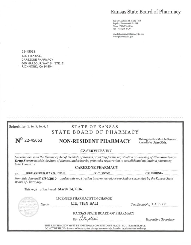 CareZone Pharmacy Licenses | PDF