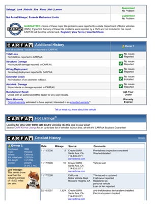 Carfax vehicle history report on wbawv13587 pk48021 | PDF