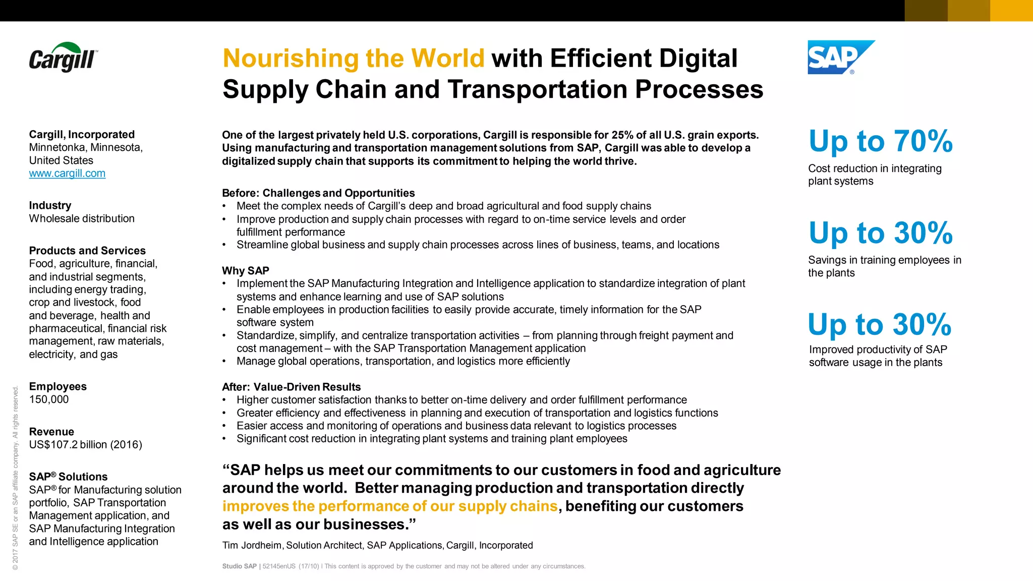 SAP + Cargill - Creating a Digital Supply Chain that Feeds the World! | PDF