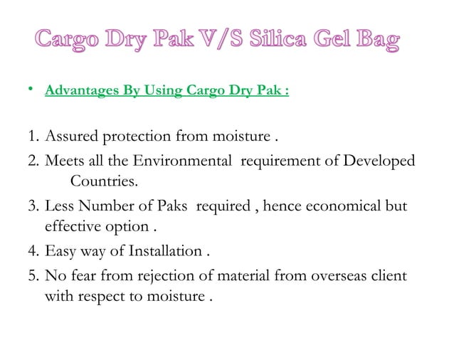 Comparing Cargo Dry Paks and Silica Gel Bags | PPT