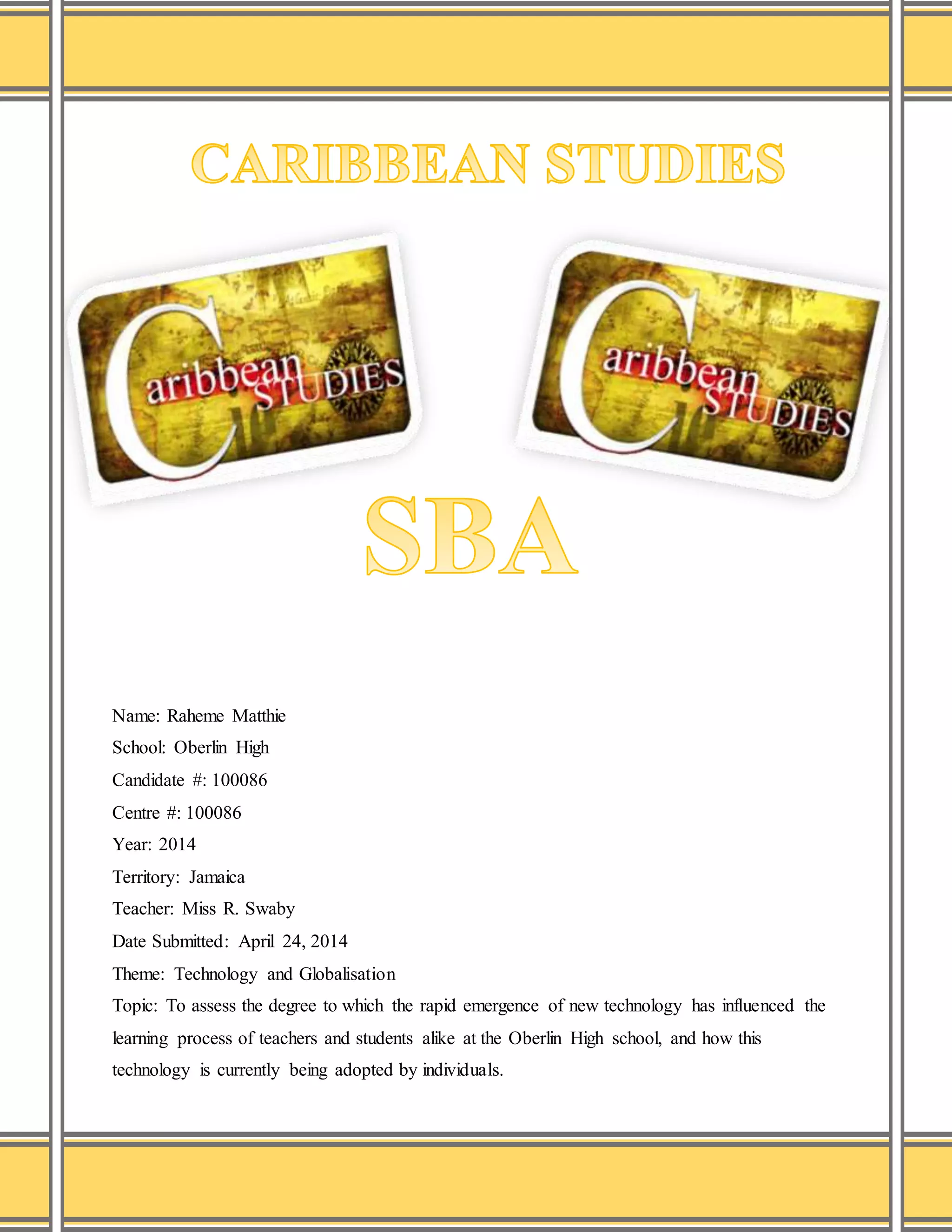 CAPE Caribbean Studies Unit 2 - Sample SBA | DOCX