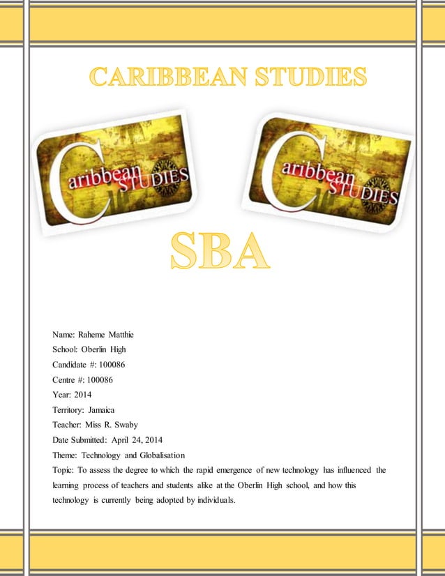 CAPE Caribbean Studies Unit 2 - Sample SBA | DOCX | Secondary Education ...