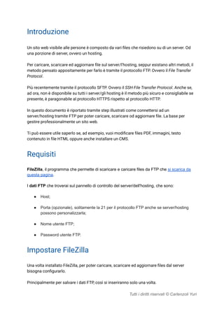 Come Caricare, Scaricare ed Aggiornare Files Via FTP con FileZilla | PDF