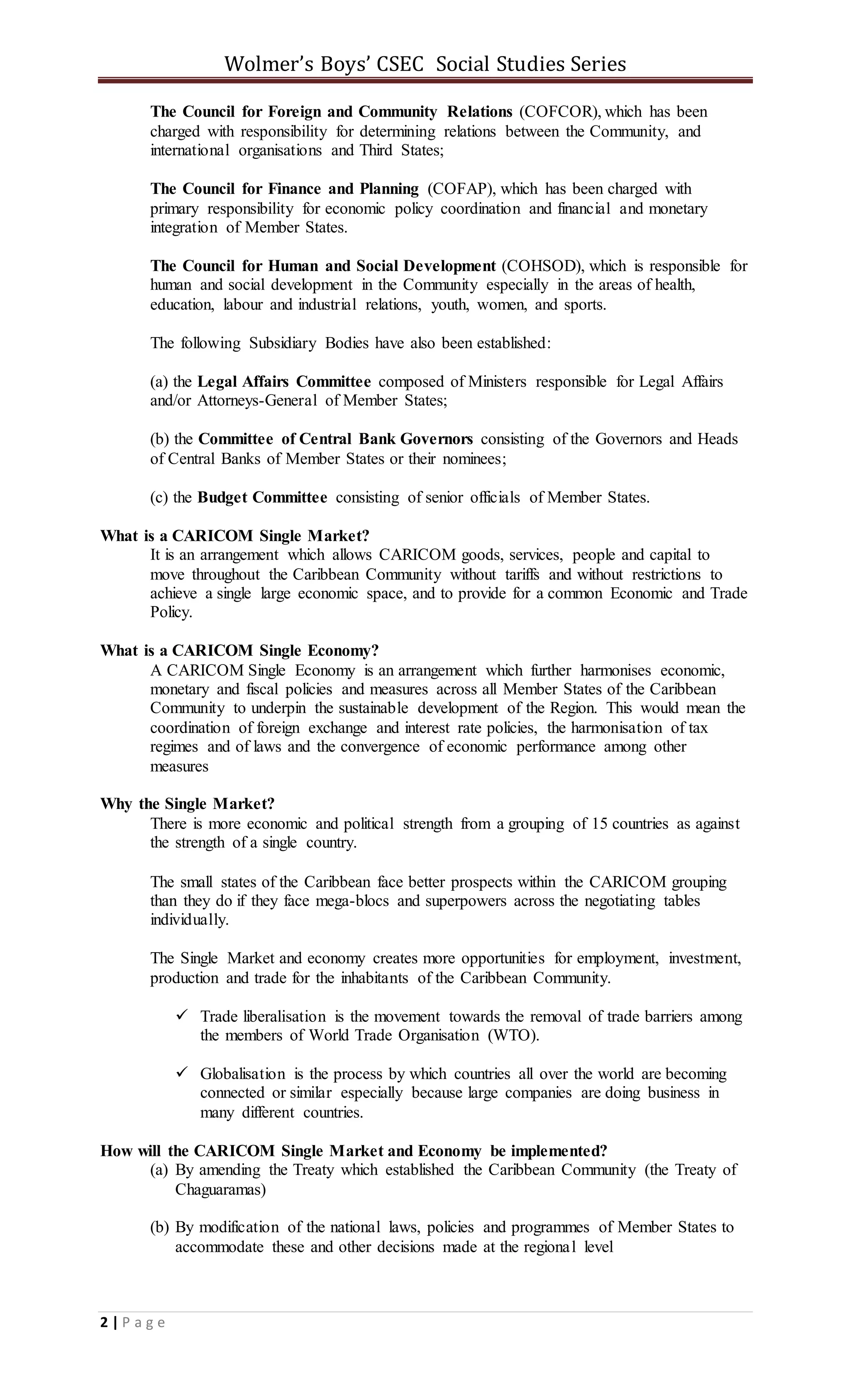 Caricom notes regional integration | DOCX