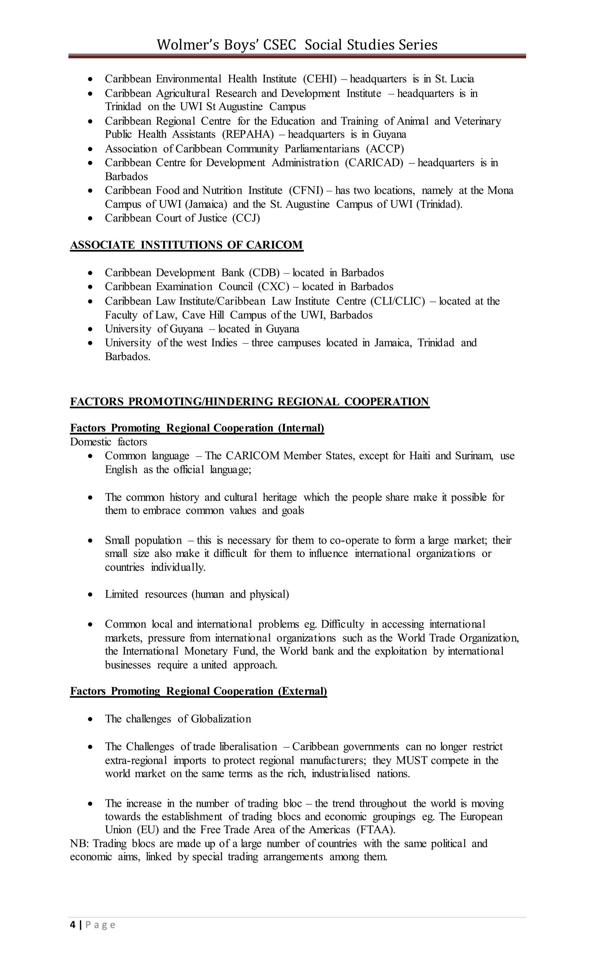Caricom notes regional integration | DOCX