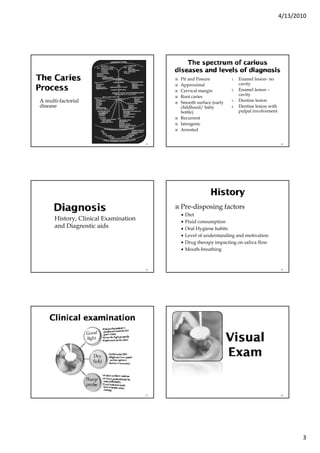 Caries diagnosis handout | PDF | Dental Health | Diseases and Conditions