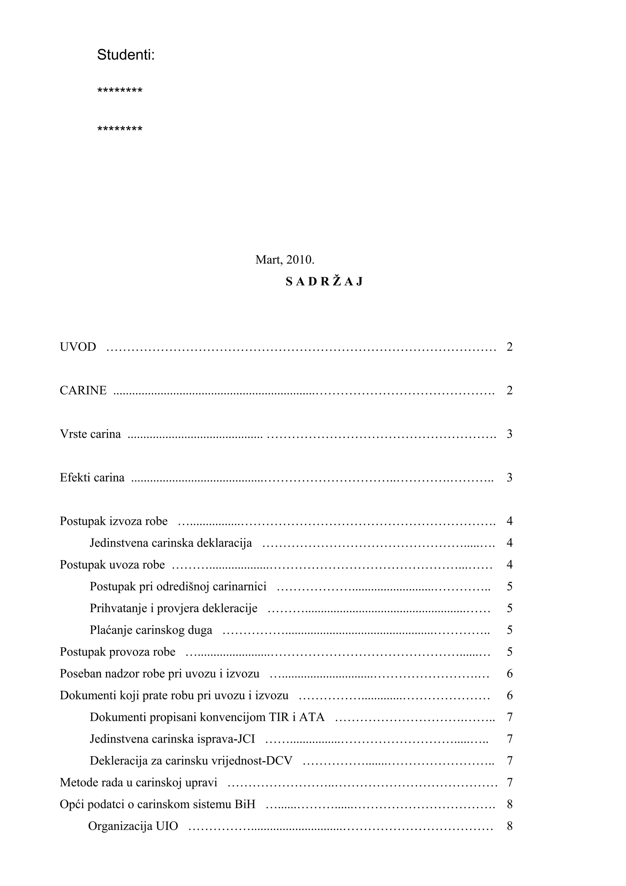 Carine i carinski sistem bih | DOC